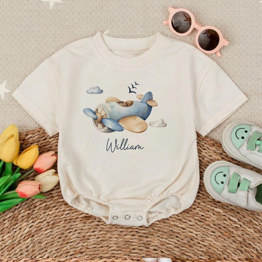 Airplanes Helicopters Baby Romper, Custom Name Baby Bodysuit, Newborn ...