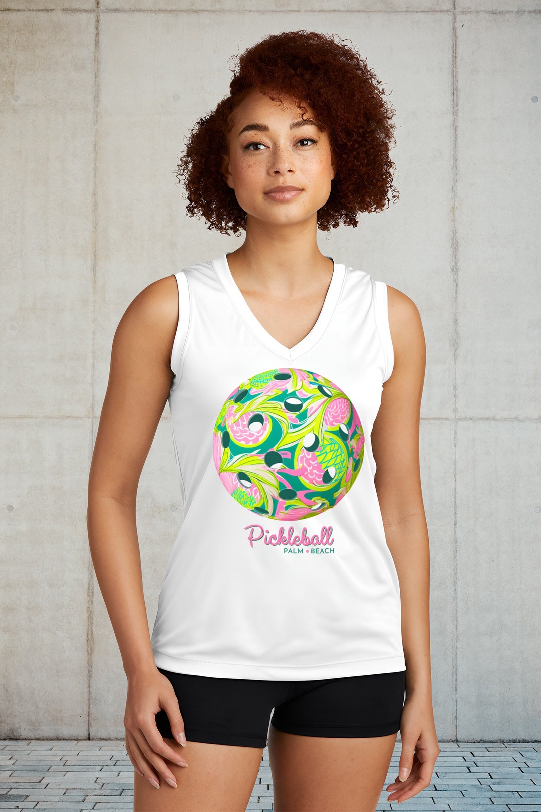 Pickleball Palm Beach Preppy Ladies Sleeveless V-neck Performance Tee ...
