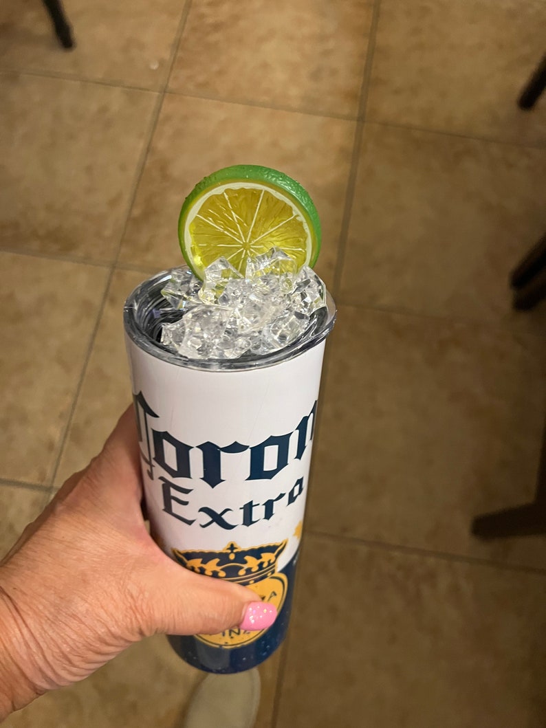 20 Oz Tumbler Corona With Ice/lime Plastic Lid - Etsy