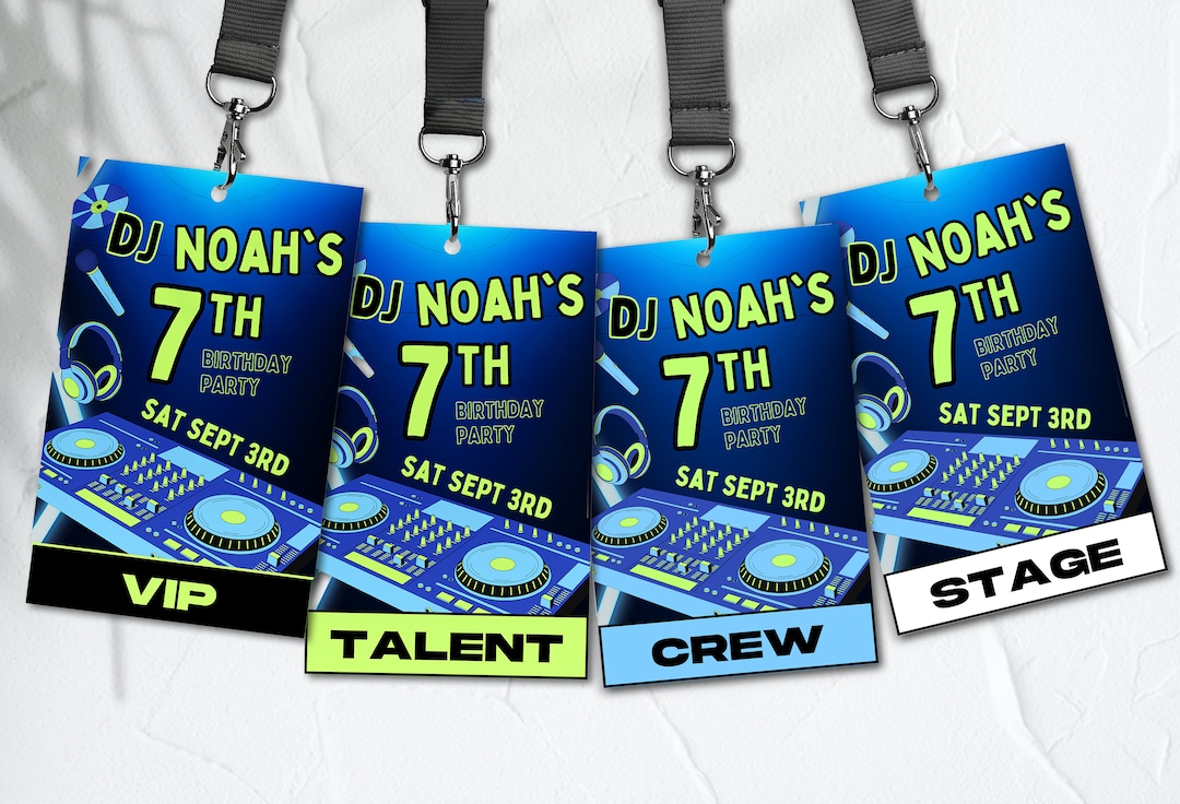 CUSTOM DJ Theme VIP Pass Ticket | Theme Boys Birthday Party Invitation ...
