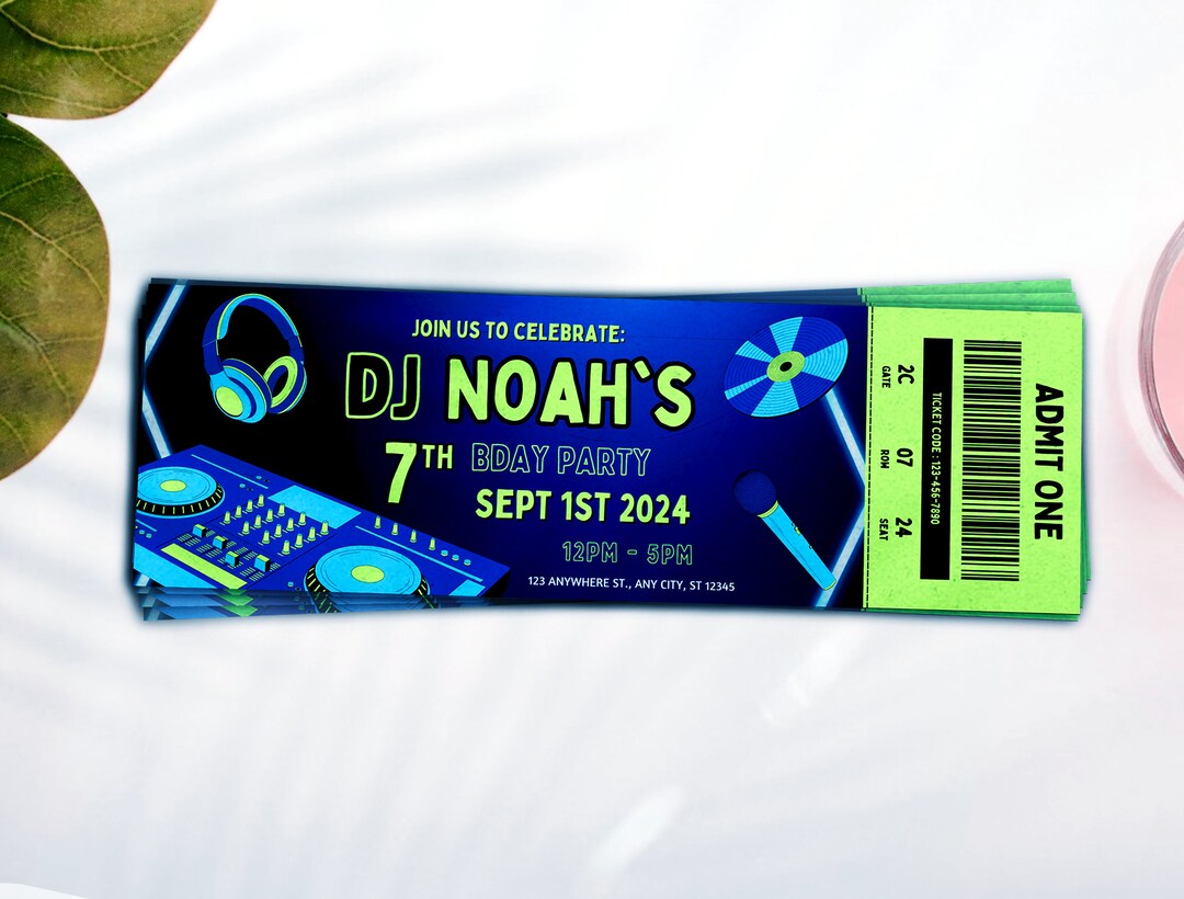 CUSTOM DJ Theme Concert Ticket | Theme Boys Birthday Party Invitation ...