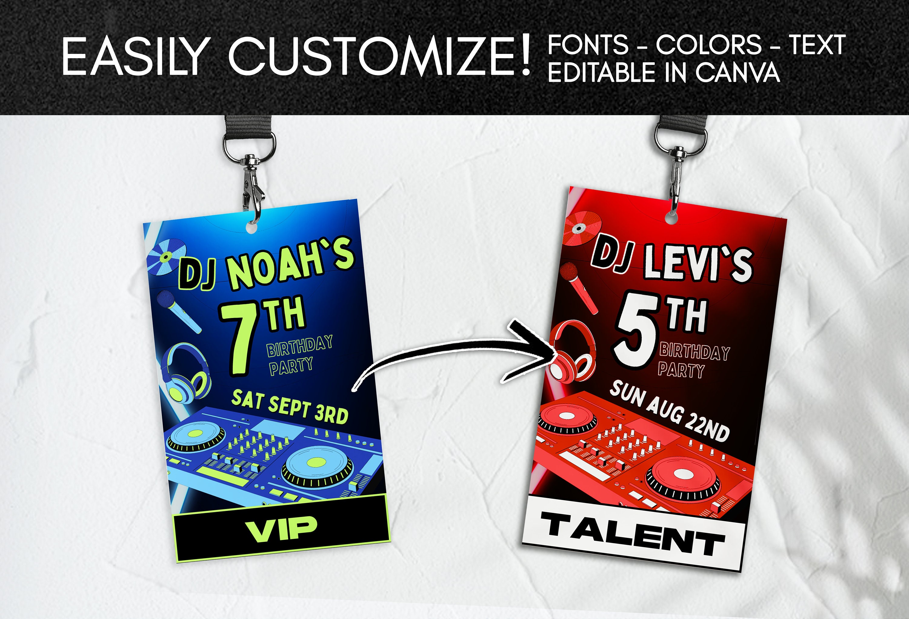 CUSTOM DJ Theme VIP Pass Ticket | Theme Boys Birthday Party Invitation ...