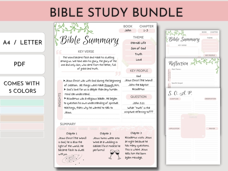 Bible Study Printable Bundle: SOAP Journal, Chapter Summary (digital ...
