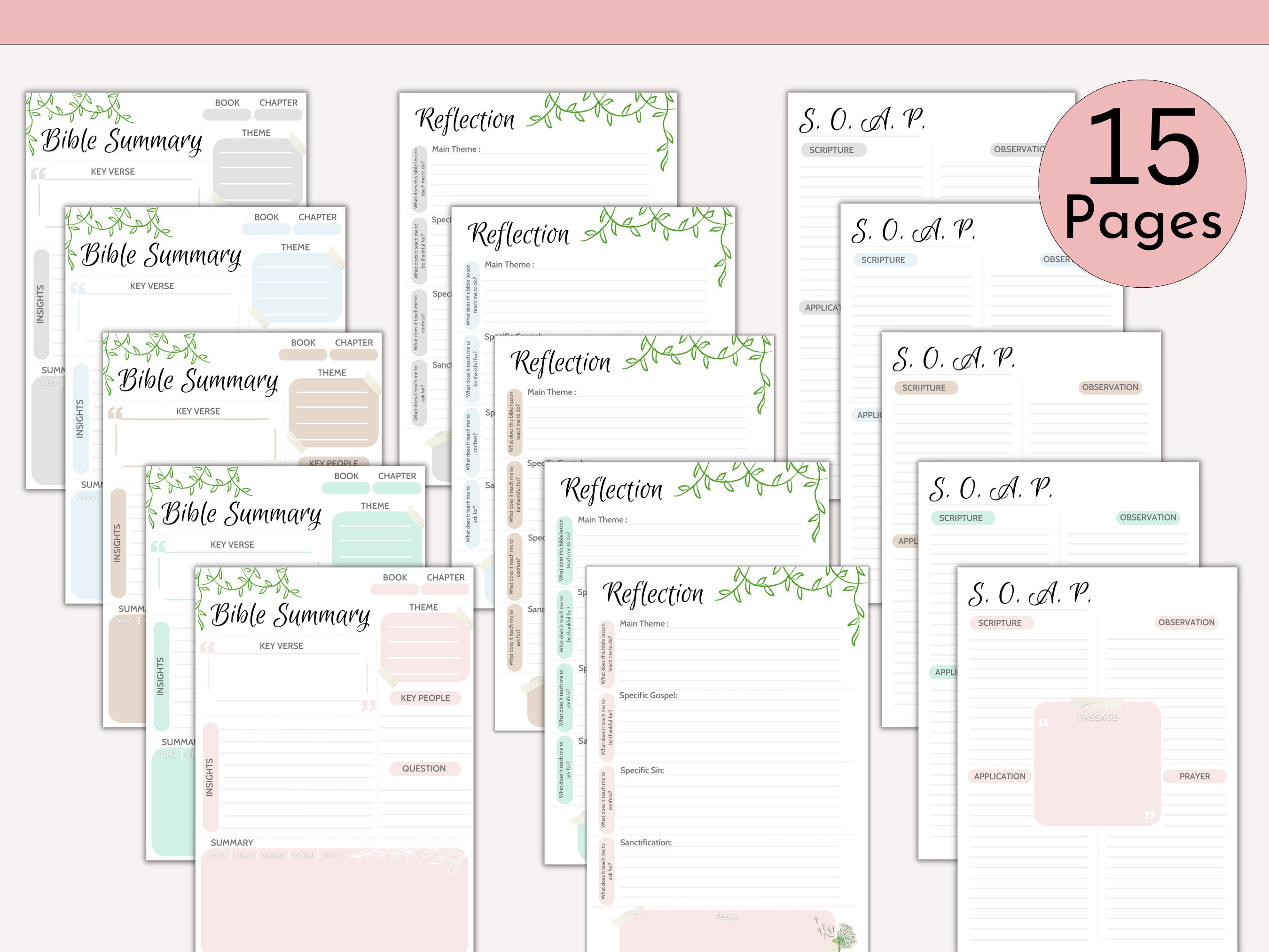 Bible Study Printable Bundle: SOAP Journal, Chapter Summary (digital ...