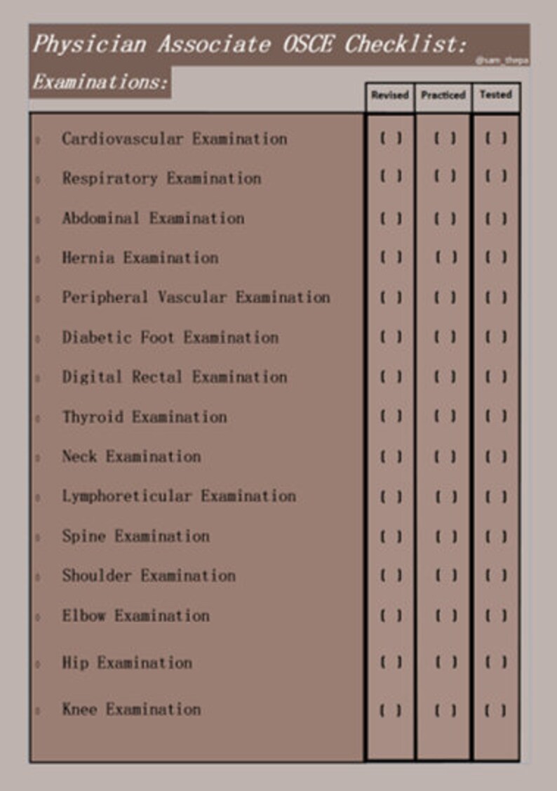Physician Associate OSCE Checklist - Etsy