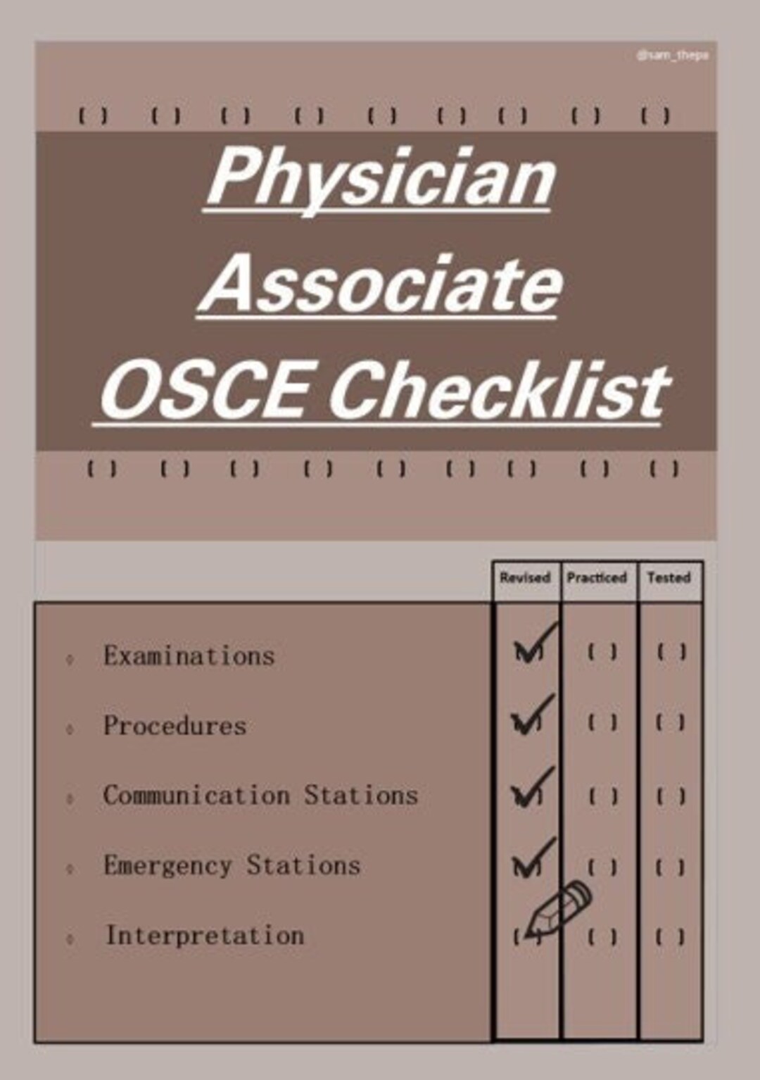Physician Associate OSCE Checklist - Etsy