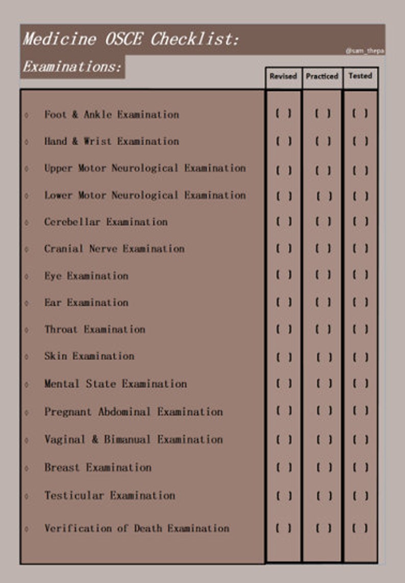 Medicine OSCE Checklist - Etsy
