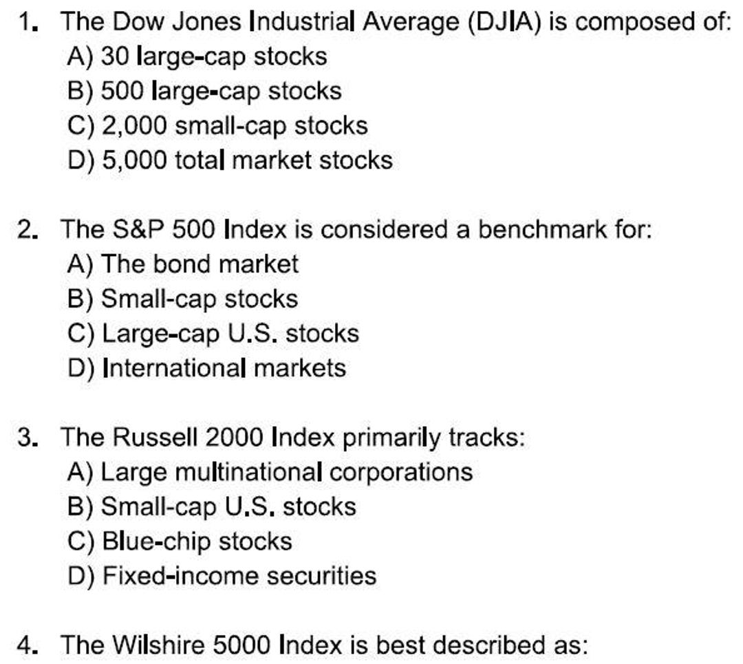 SIE Exam - Study Guide - Major Market Benchmarks and Indices With Answers and Notes Section - Etsy