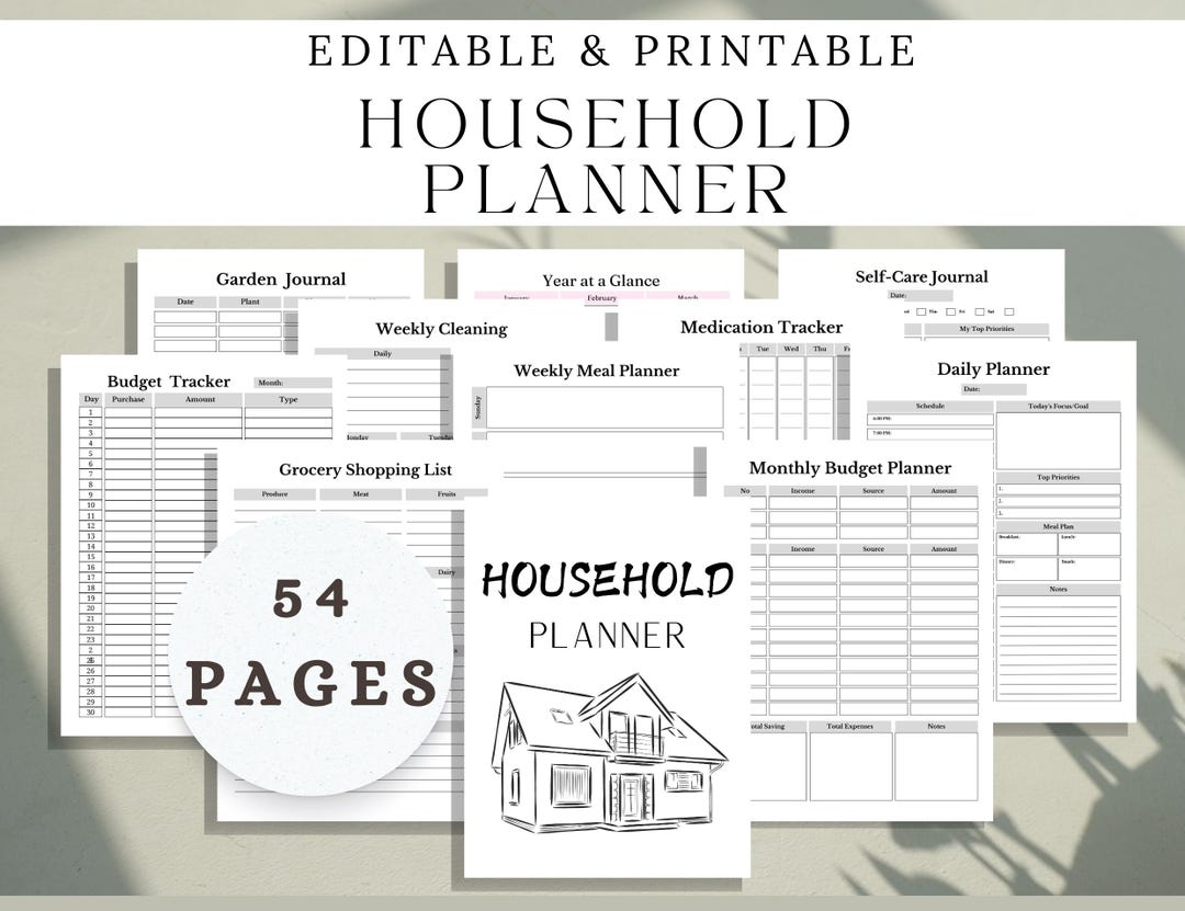 Household Planner Editable | Printable Home Management Binder | Budget ...