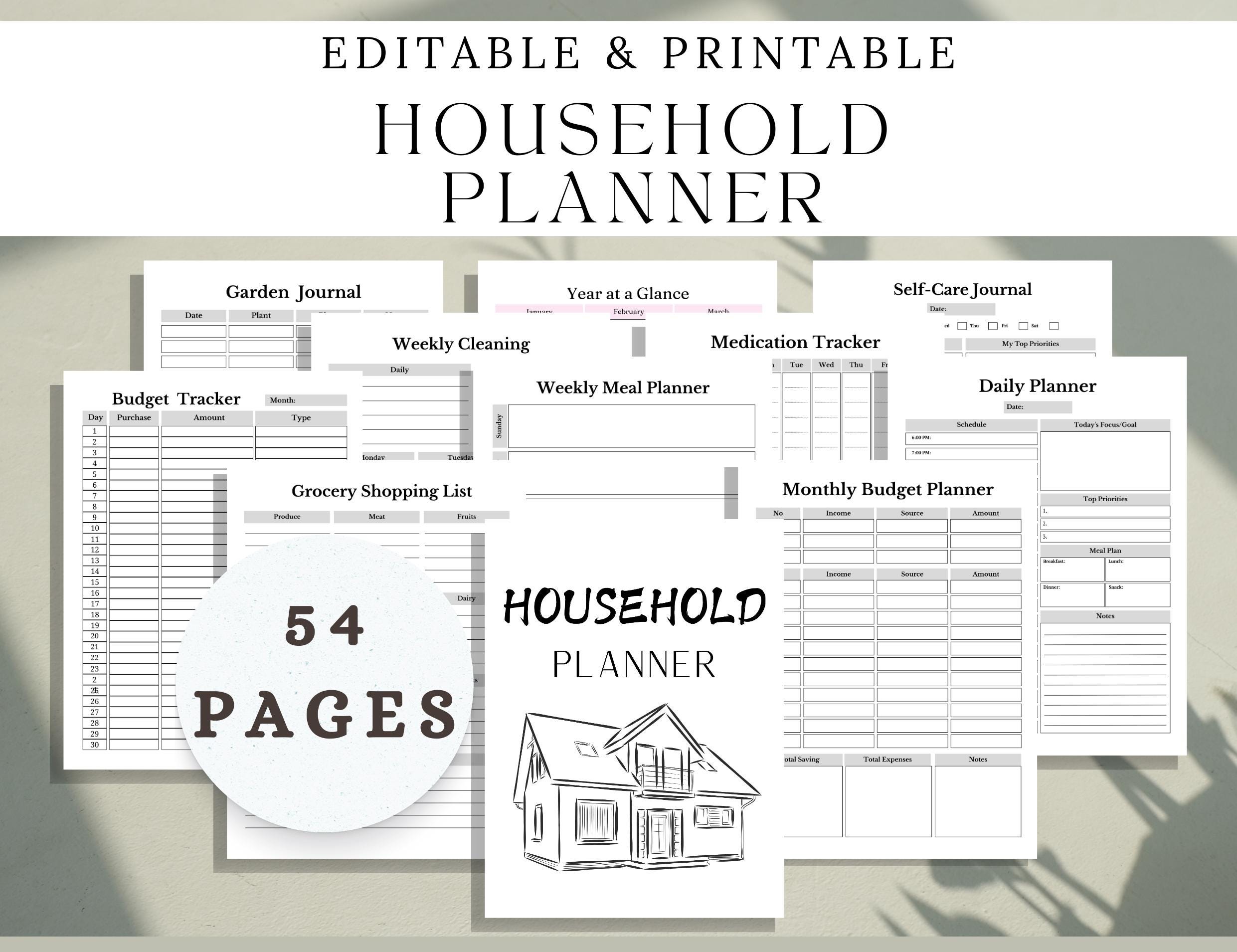 Household Planner Editable | Printable Home Management Binder | Budget ...