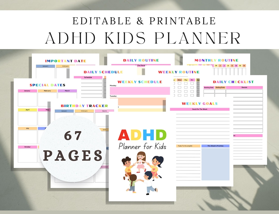 KIDS ADHD Planner EDITABLE , Planner for Kids, Colorful Planner for ...