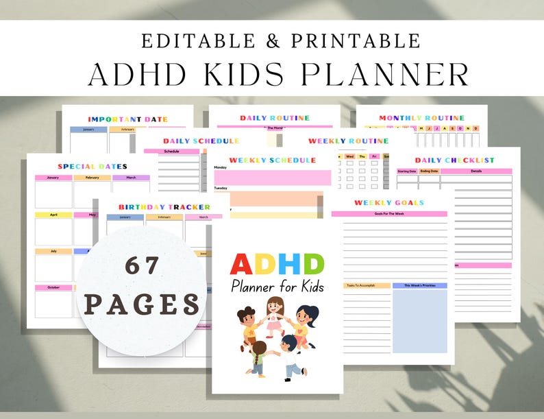 KIDS ADHD Planner EDITABLE , Planner for Kids, Colorful Planner for ...