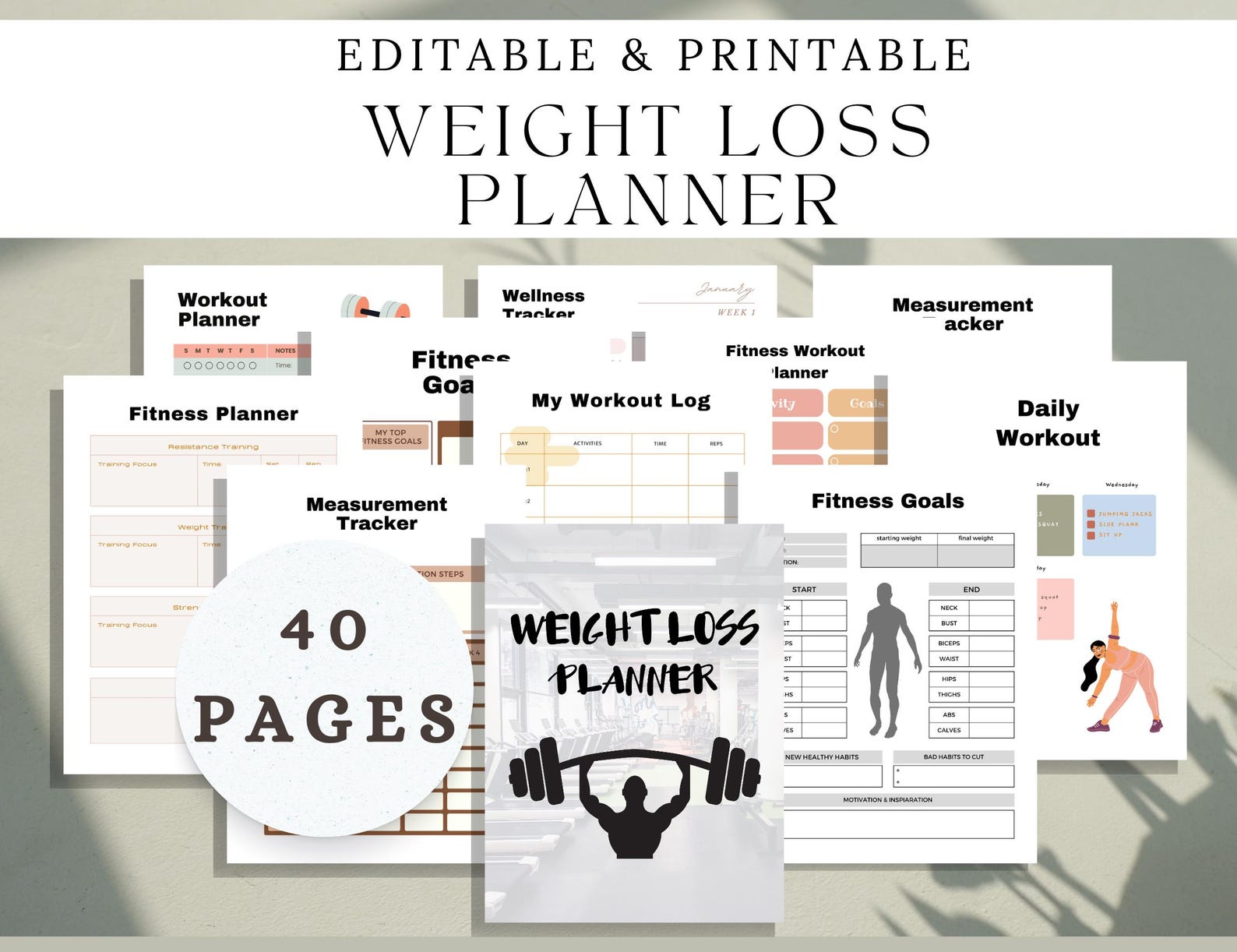 Editable Weight Loss Planner | Fitness, Meal & Body Tracker (digital ...