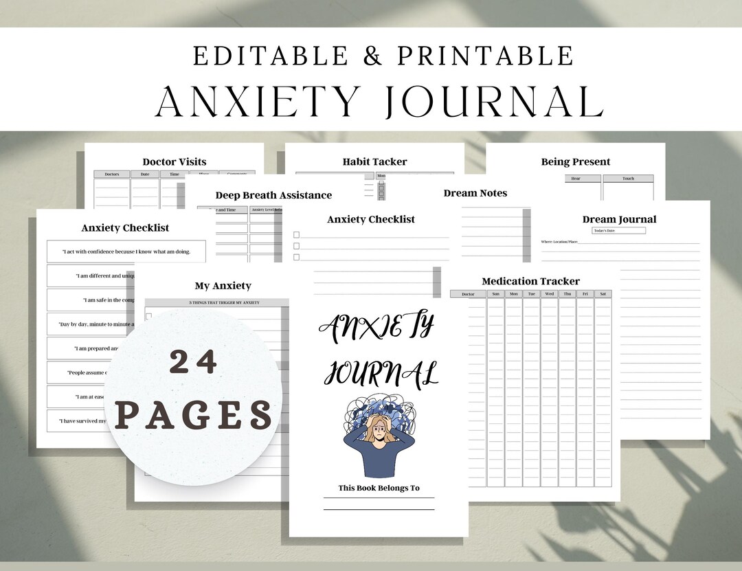 Anxiety Relief Journal, Mood Tracker, Mindfulness (editable Canva ...