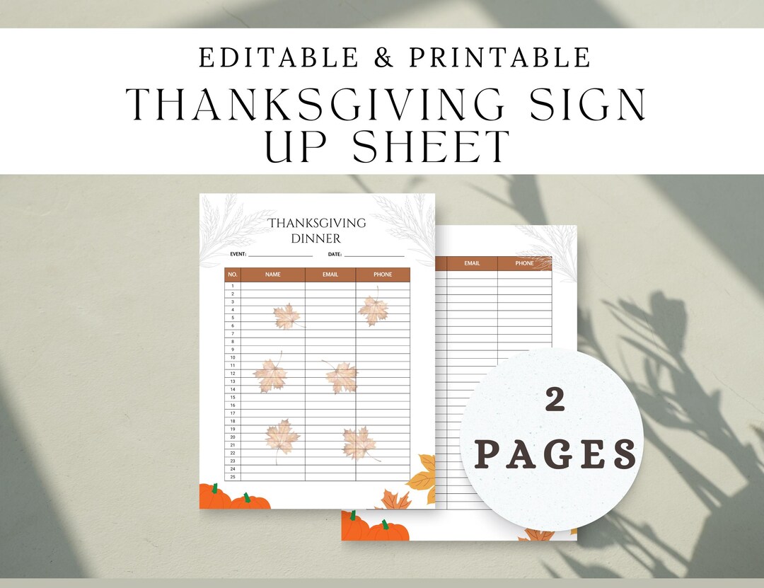 Thanksgiving Sign up Sheet, EDITABLE, Printable | Fall Sign up ...
