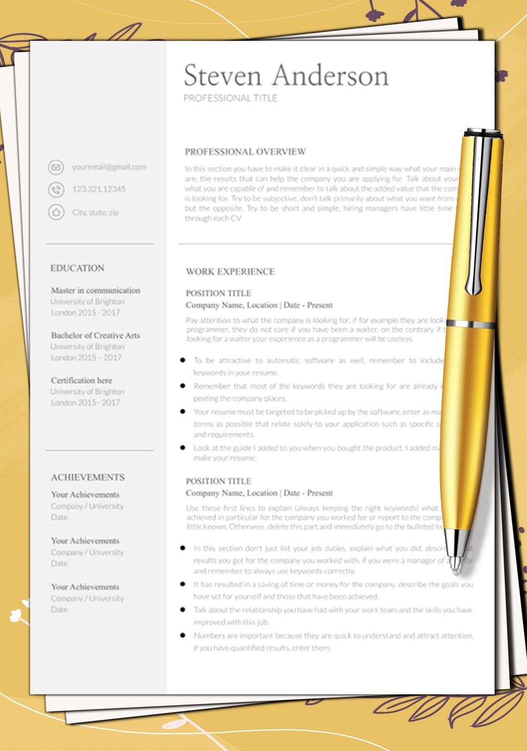 Modèle de CV google docs, modèle de CV exécutif ATS, CV minimaliste et ...