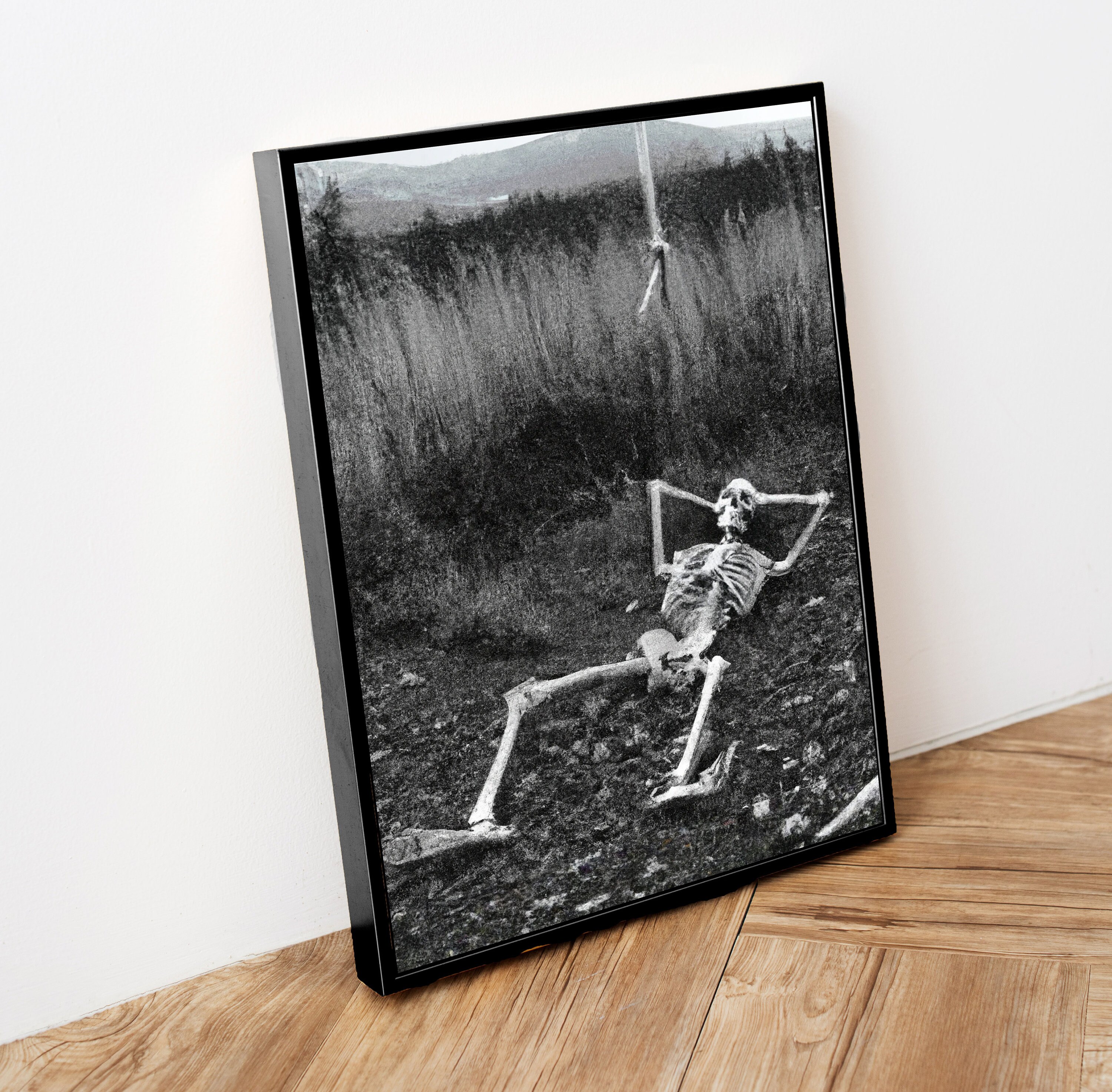 Chill Skeleton, Digital Art, Skull Art, Black and White Art - Etsy