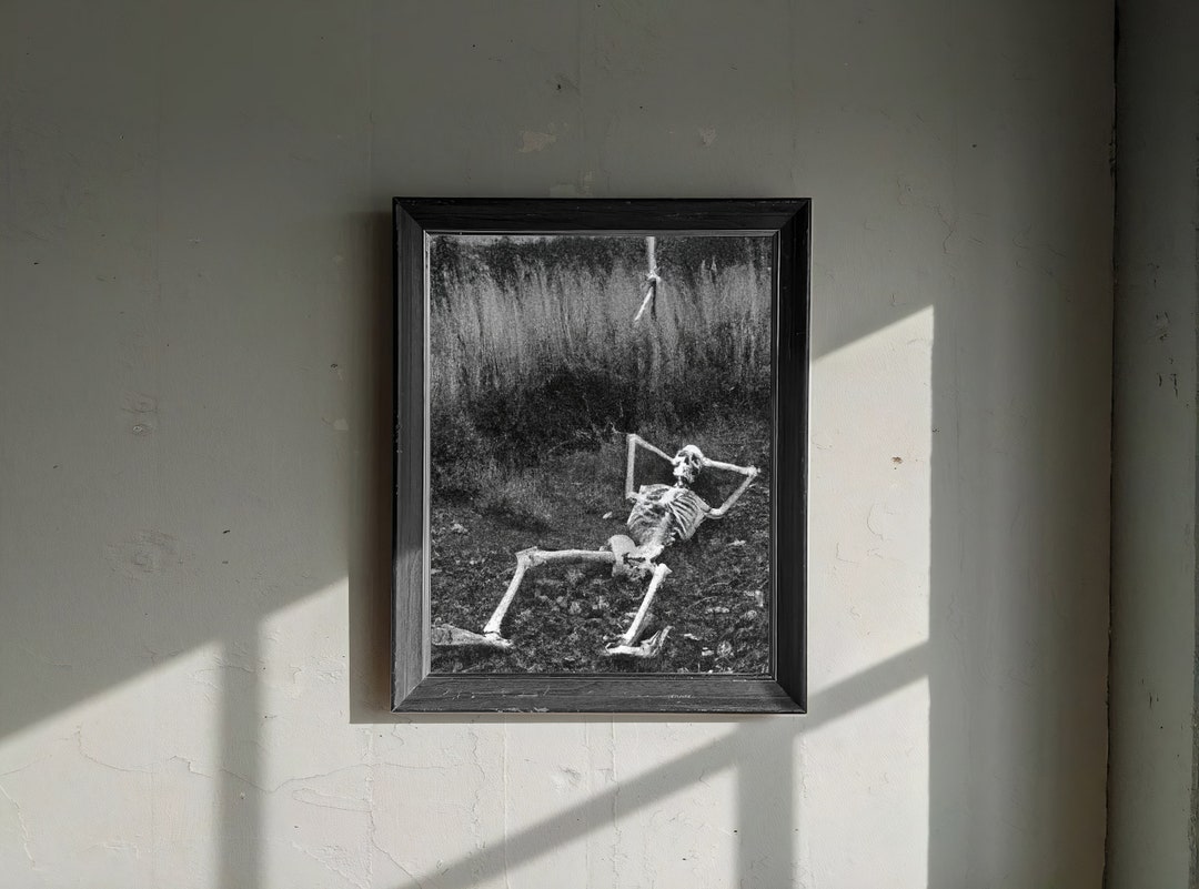 Chill Skeleton, Digital Art, Skull Art, Black and White Art - Etsy