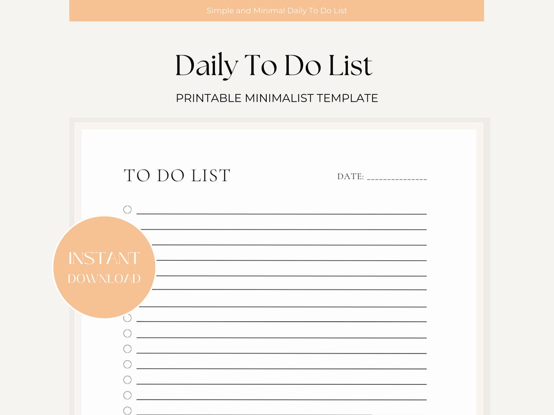Simple Daily to Do List Printable | Minimal Tasks List Template ...