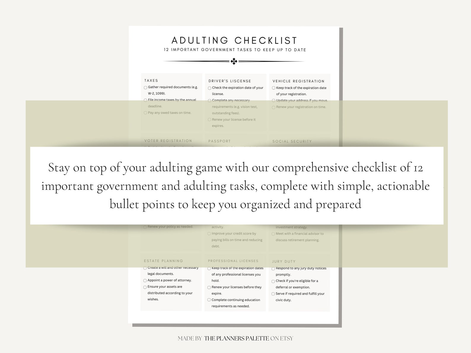 Minimalist Adulting Checklist Printable | 12 Important Government Tasks ...