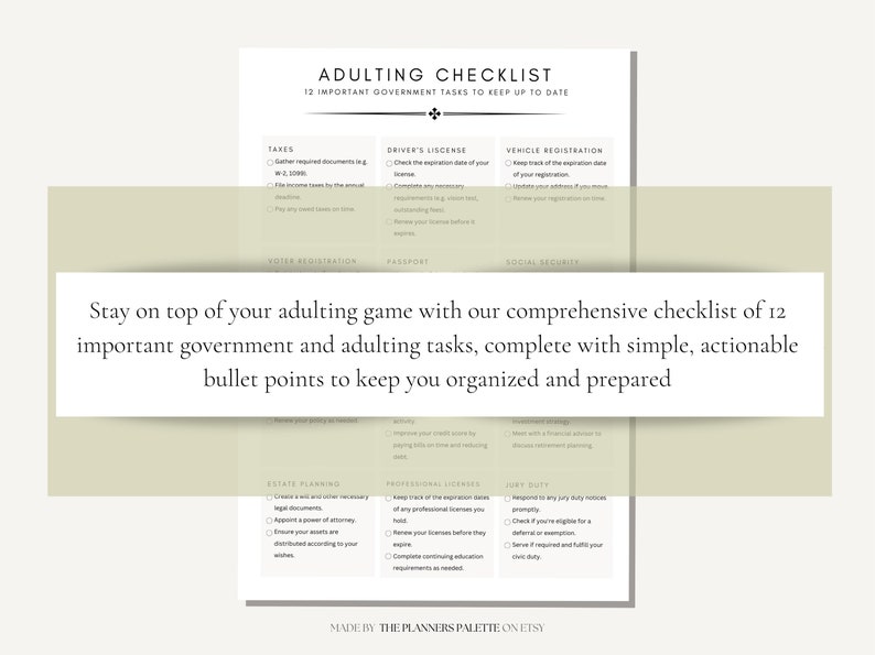 Minimalist Adulting Checklist Printable | 12 Important Government Tasks ...