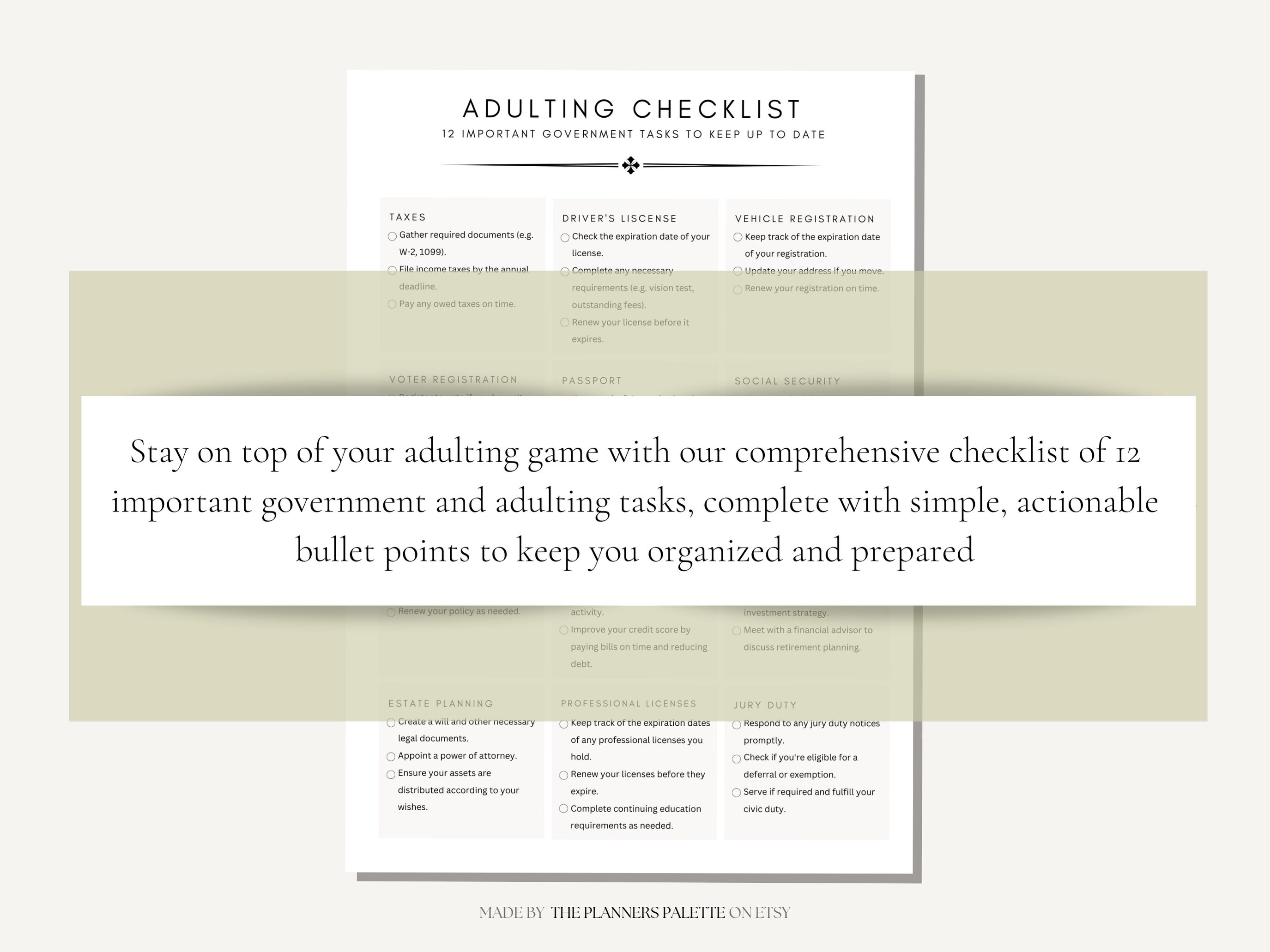 Minimalist Adulting Checklist Printable | 12 Important Government Tasks PDF | Instant Download ...