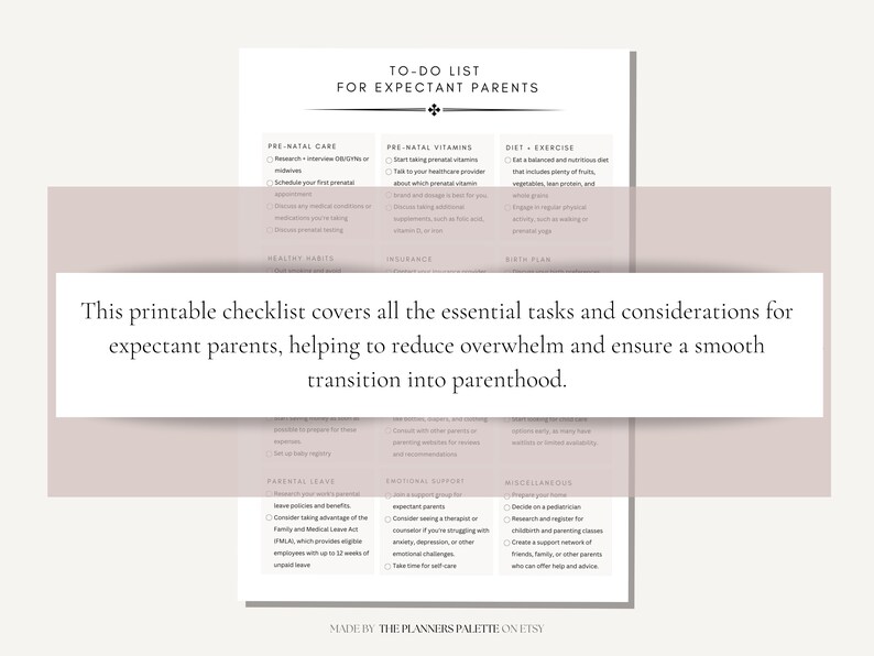Minimalist Pregnancy Checklist Printable | Newly Expecting Parents ...