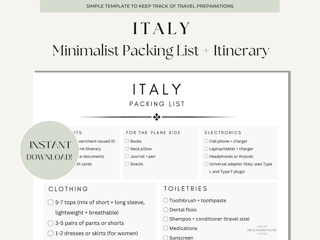 Italy Packing List + Itinerary | 7 Day Minimalist Preparation + Packing ...