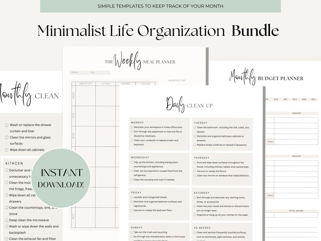 Cleaning Schedule BUNDLE | Minimalist Monthly Cleaning + Planning Lists ...