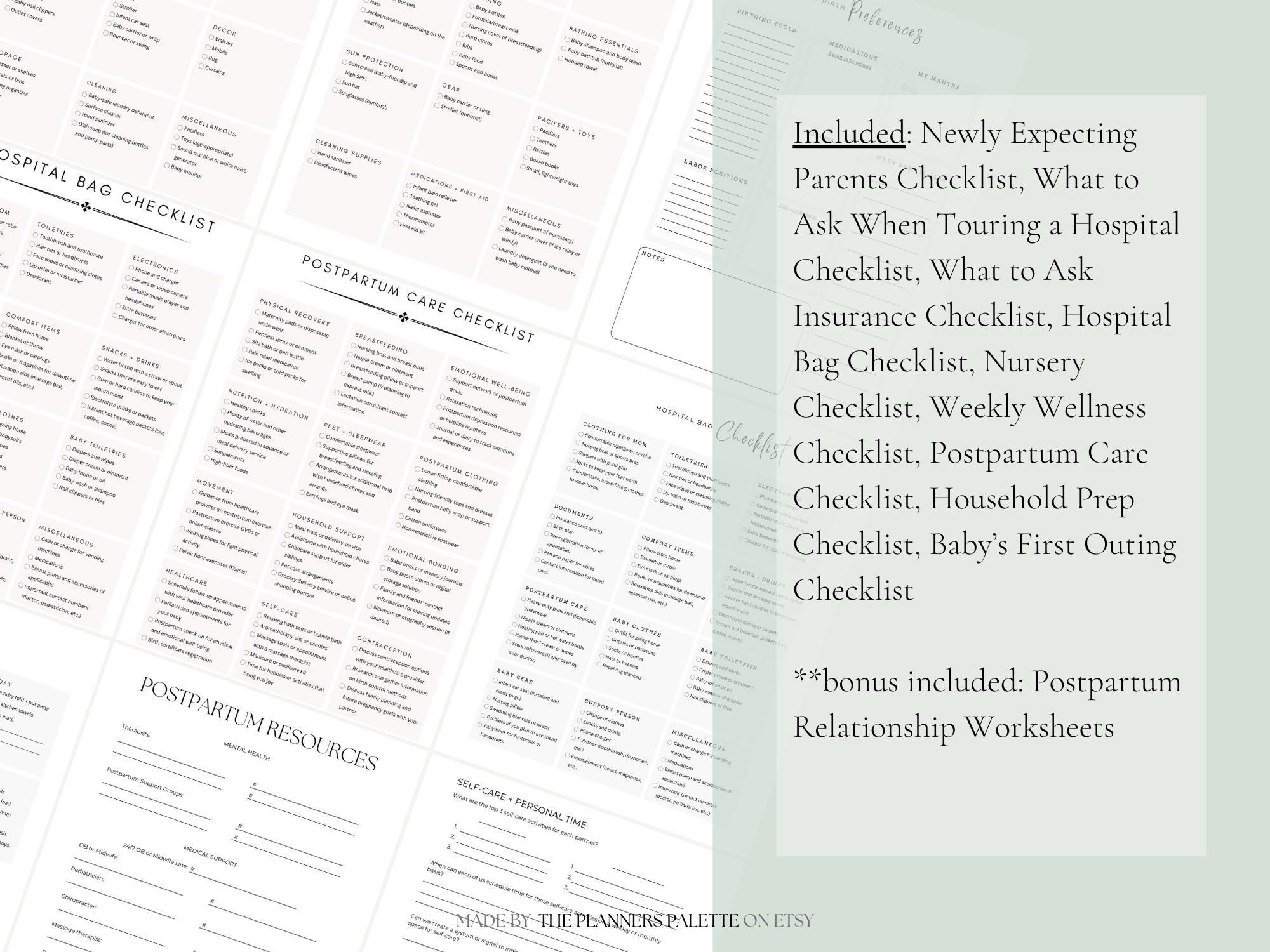 Pregnancy + Postpartum Checklist BUNDLE | New Baby Preparation ...