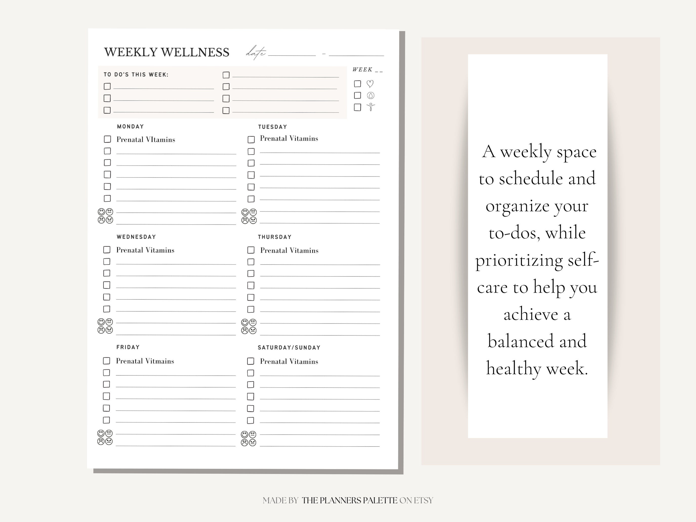 Printable Pregnancy Planner | Weekly Wellness Schedule | Minimalist ...