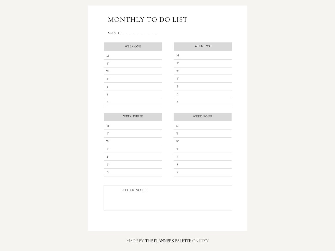 Simple Monthly to Do List Printable | Minimal Tasks List Template ...