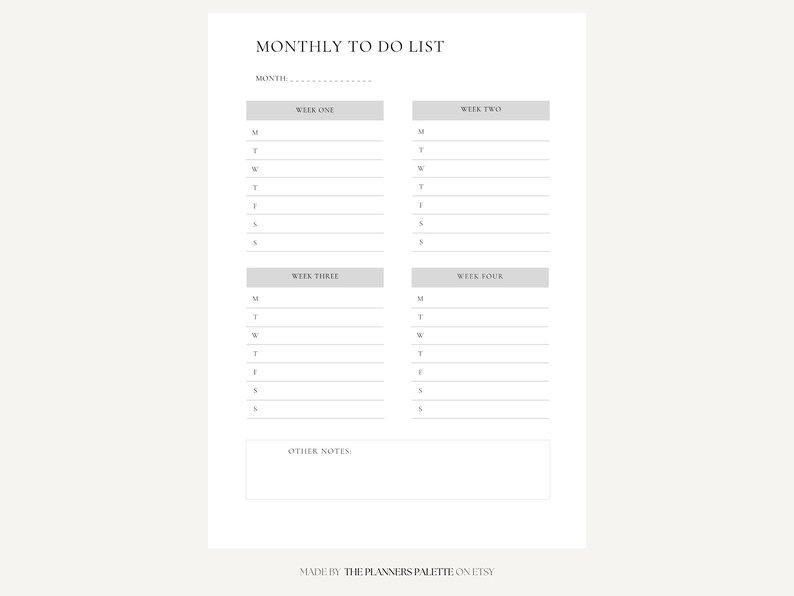 Simple Monthly to Do List Printable | Minimal Tasks List Template ...