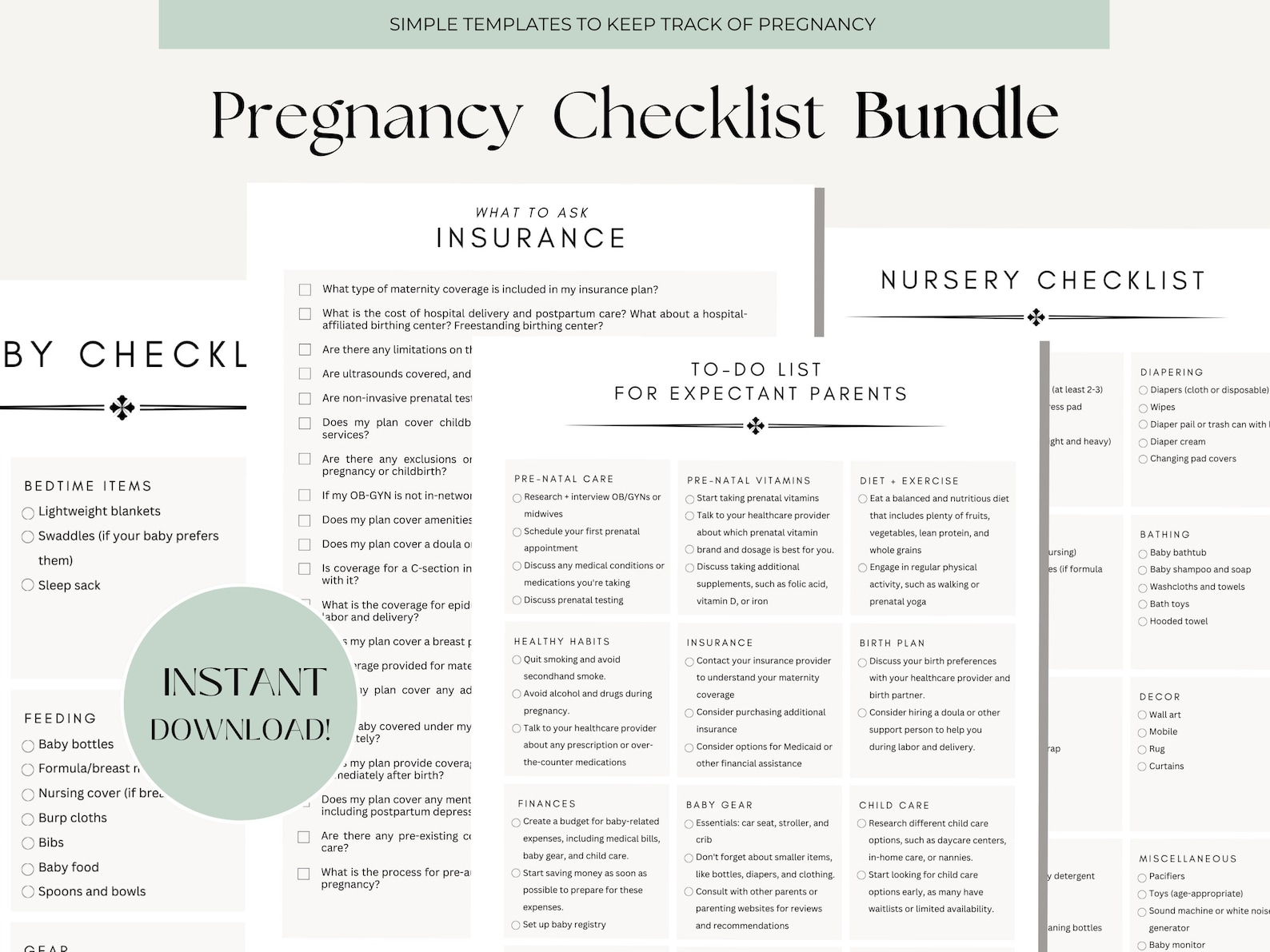 Pregnancy Checklist BUNDLE | New Baby Preparation + Planning Lists ...