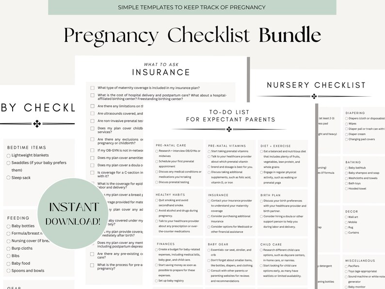 Pregnancy Checklist BUNDLE | New Baby Preparation + Planning Lists ...