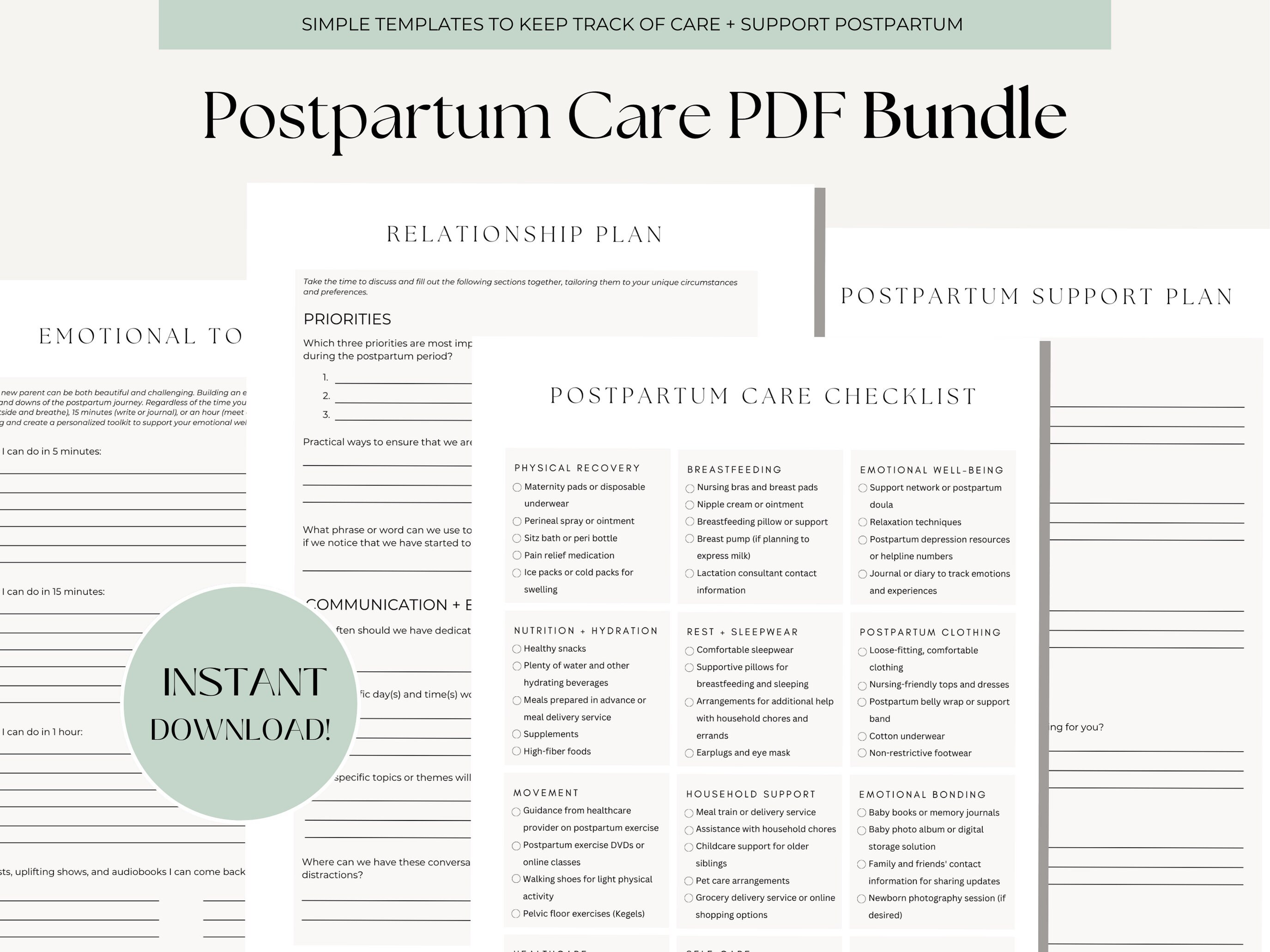 Postpartum Care BUNDLE | New Parent Preparation + Planning Lists ...