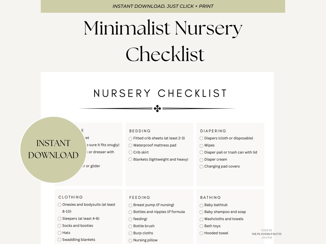 Minimalist Nursery Checklist Printable | Newborn Essentials for a Calm ...