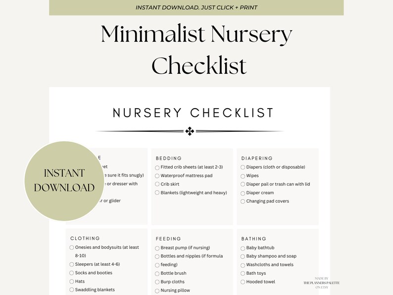 Minimalist Nursery Checklist Printable Newborn Essentials for a Calm ...