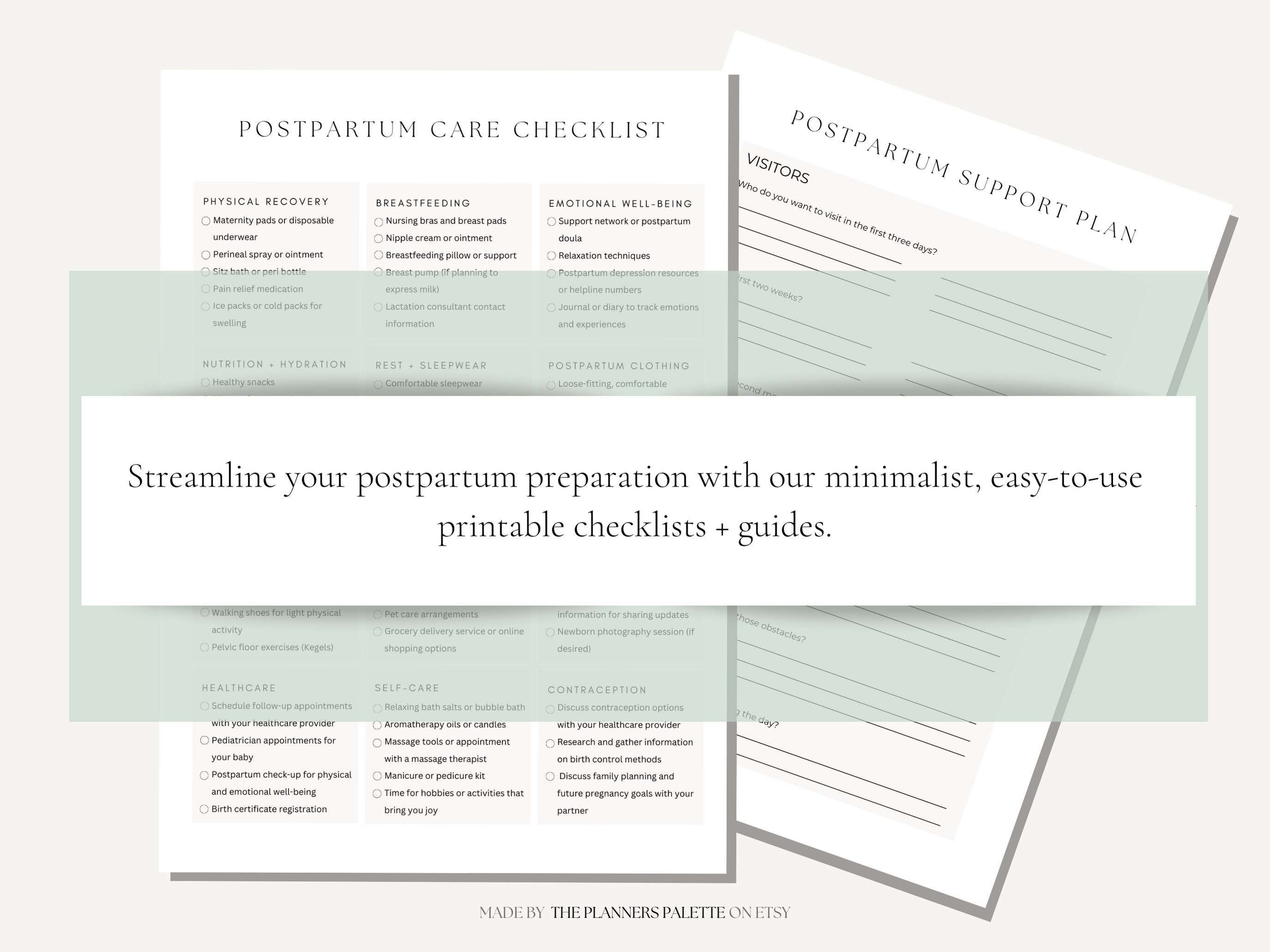 Postpartum Care BUNDLE | New Parent Preparation + Planning Lists ...
