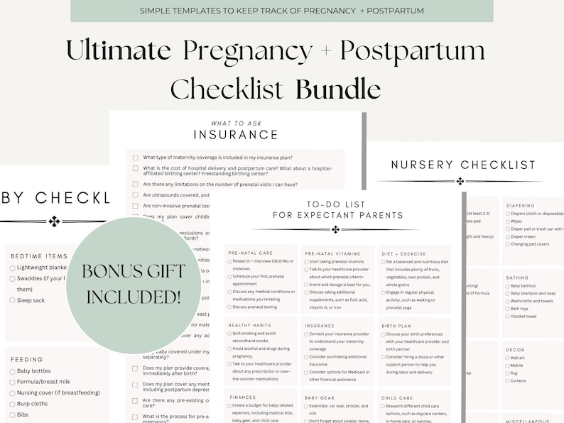 Pregnancy + Postpartum Checklist BUNDLE | New Baby Preparation ...