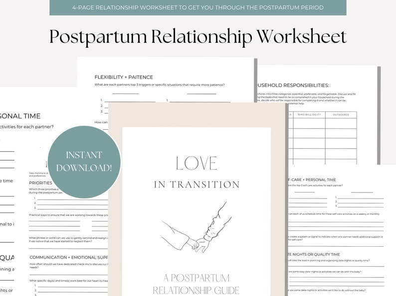 Postpartum Marriage Worksheet Keep Your Relationship on Track Postpartum Date Night Printable ...