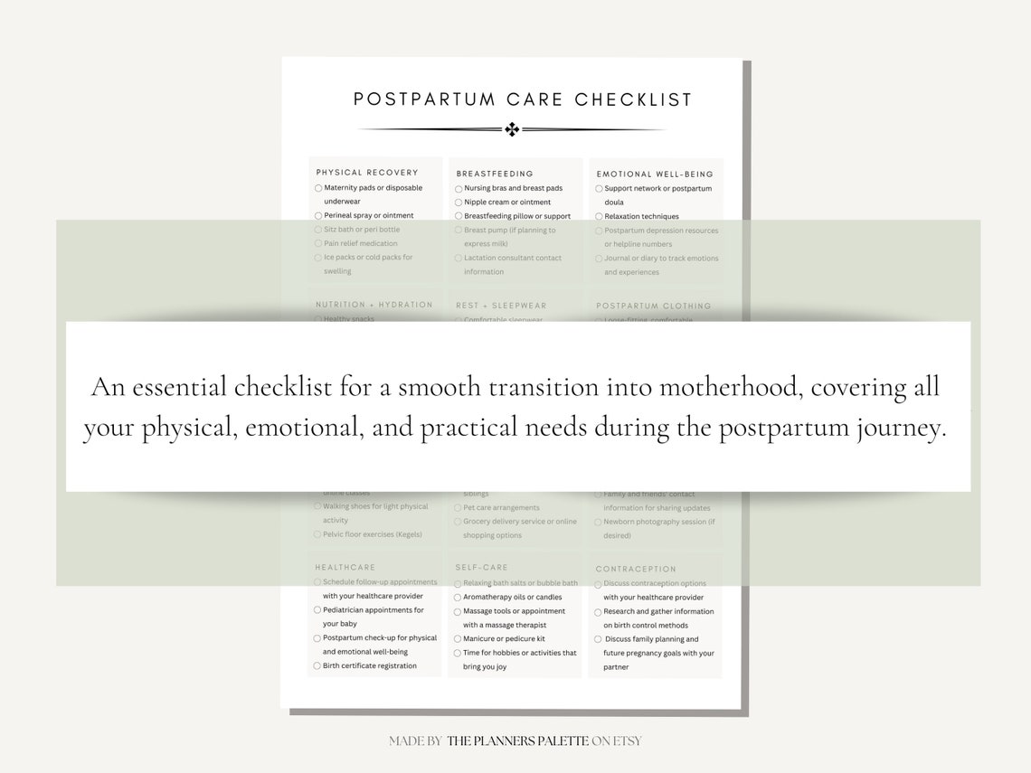 Postpartum Care Checklist Printable | New Mother Essentials for a Calm ...
