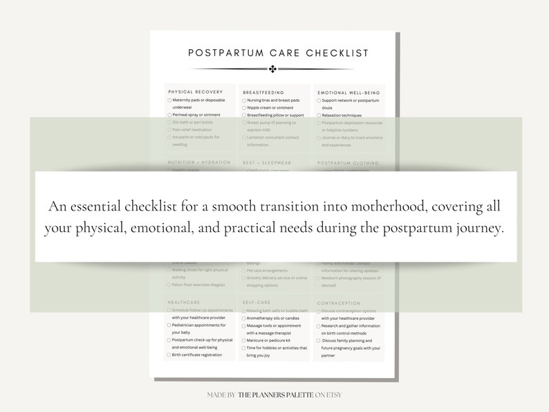 Postpartum Care Checklist Printable | New Mother Essentials for a Calm + Functional Home ...