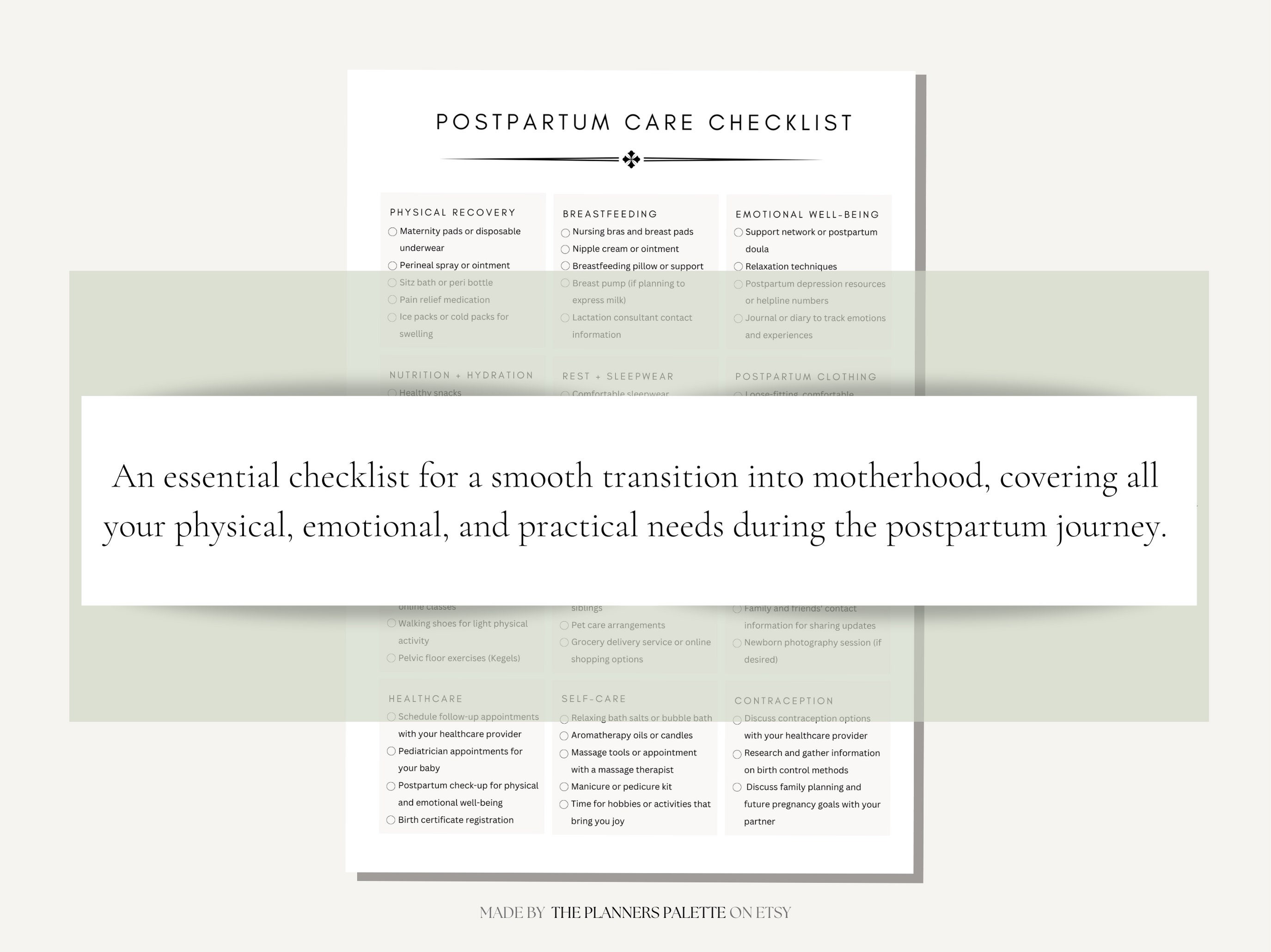 Postpartum Care Checklist Printable | New Mother Essentials for a Calm ...
