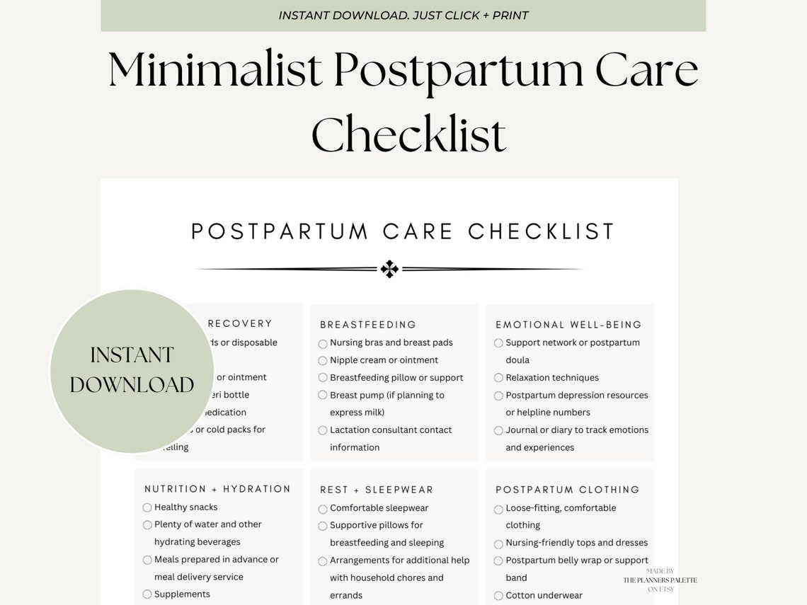 Postpartum Care Checklist Printable | New Mother Essentials for a Calm ...