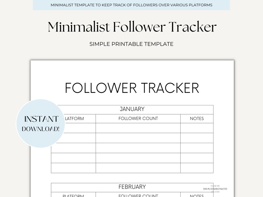 Follower Tracker | Minimalist Printable Template | Social Media Growth ...