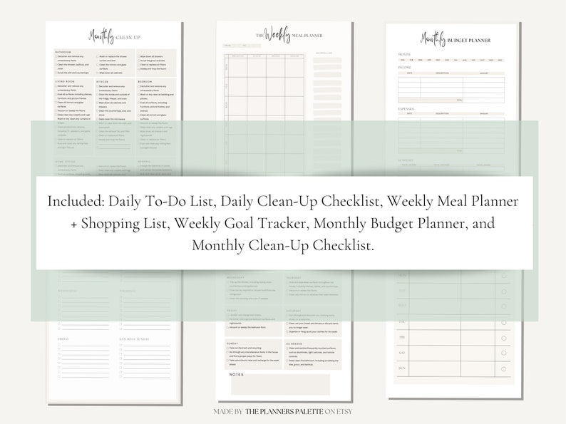 Cleaning Schedule BUNDLE | Minimalist Monthly Cleaning + Planning Lists ...