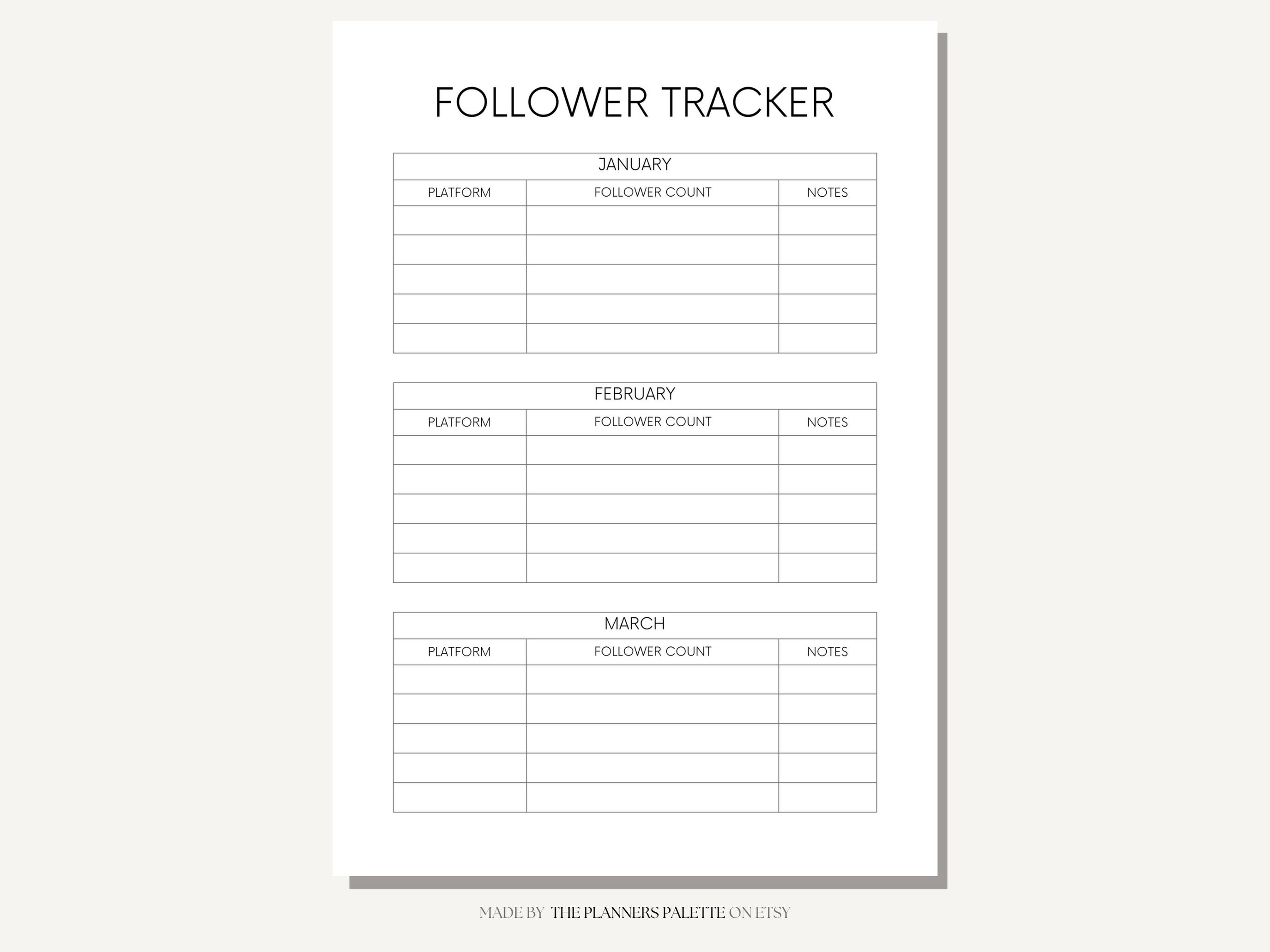 Follower Tracker | Minimalist Printable Template | Social Media Growth ...