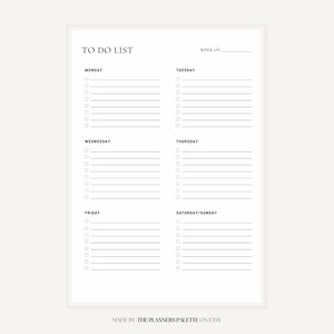 Simple Weekly to Do List Printable | Minimal Tasks List Template ...