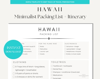 Hawaii Packing List | Printable | Instant Download - Etsy